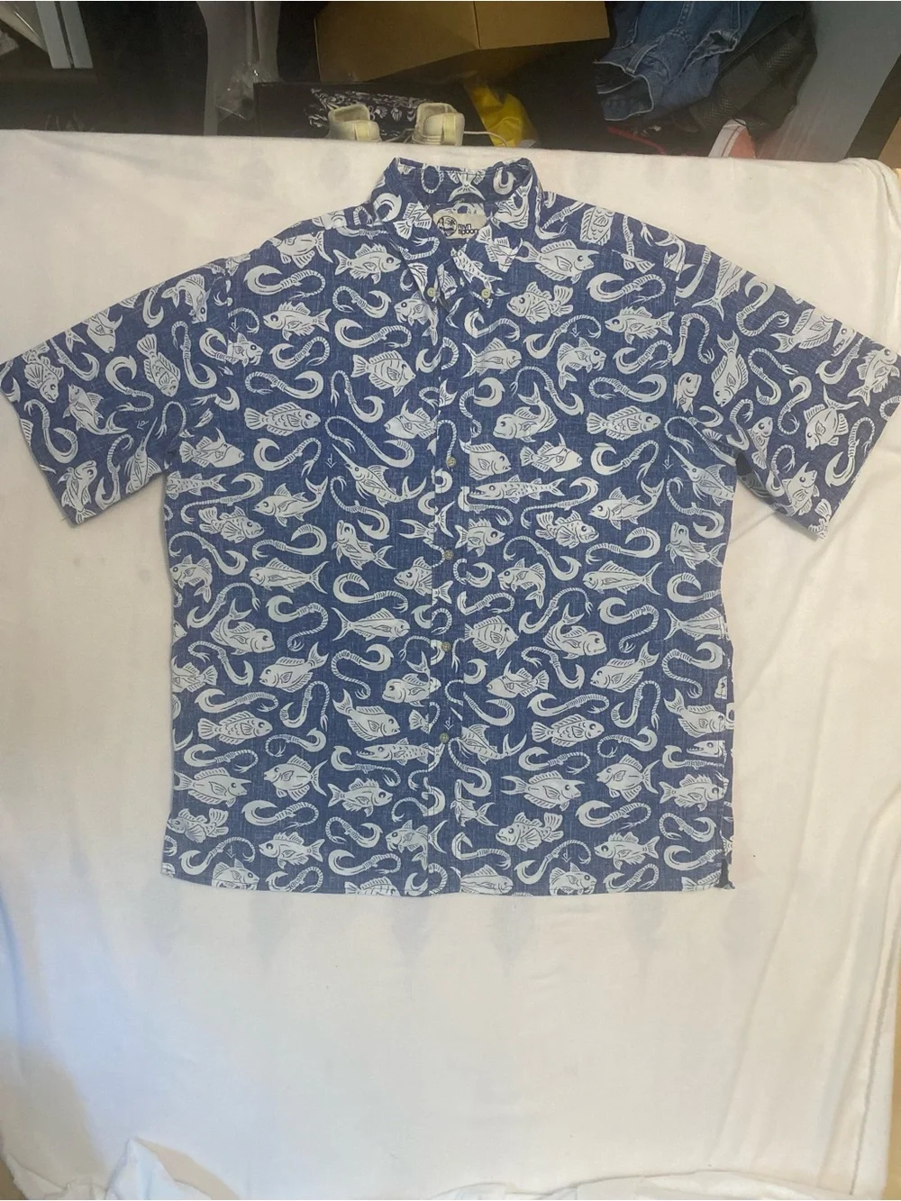 reyn spooner | Shirts | Reyn Spooner Blue White Reverse Print Fish Hook ...